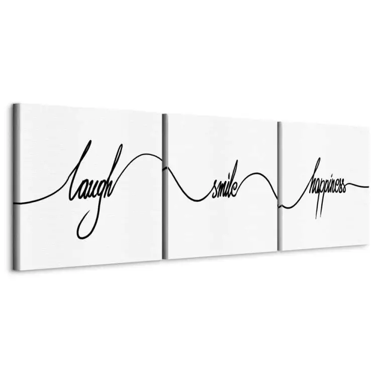 Quadro su tela Ride sorride felicità (3 pezzi) - testi minimalisti ...