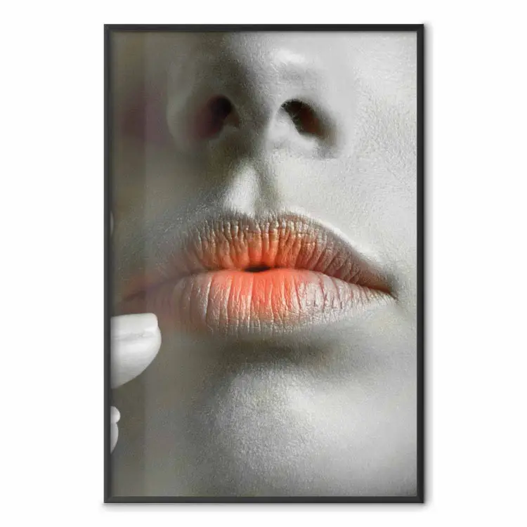 Poster da parete Labbra calde - primo piano volto donna in bianco e ...