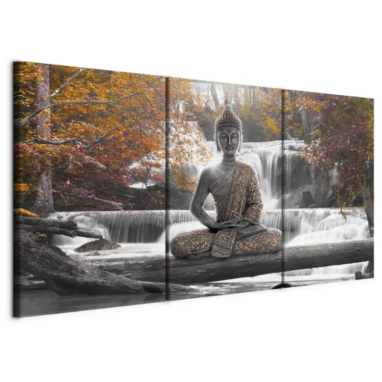 Quadro Buddha e cascata (3 pezzi) arancione - Zen - bimago