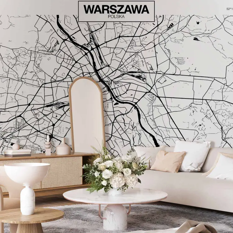 Carta da parati moderna Warsaw Map - Mappe del mondo - bimago