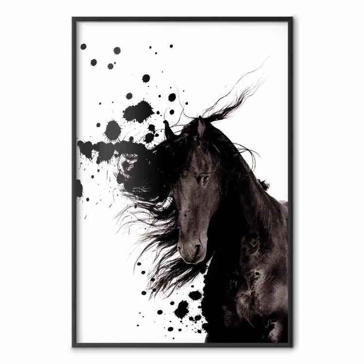 Poster da parete Elemento astratto - cavallo nero e macchie astratte su ...