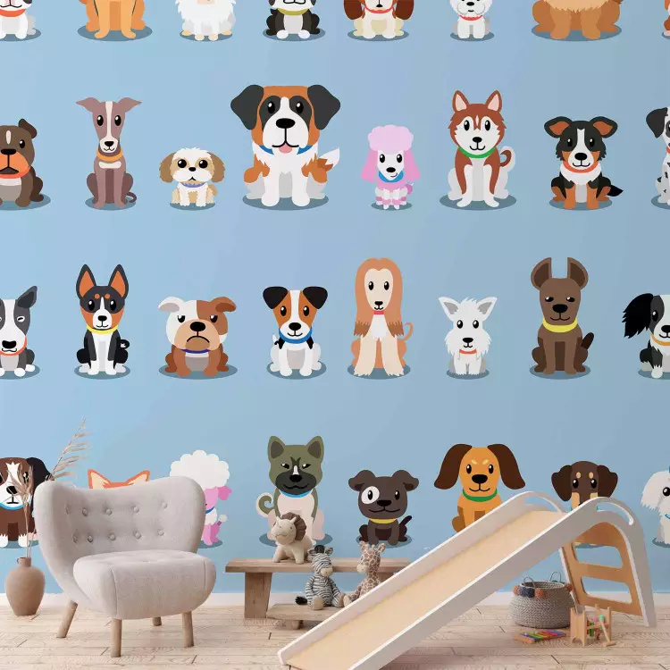 Carta da parati moderna Animali felici - cani colorati su sfondo ...