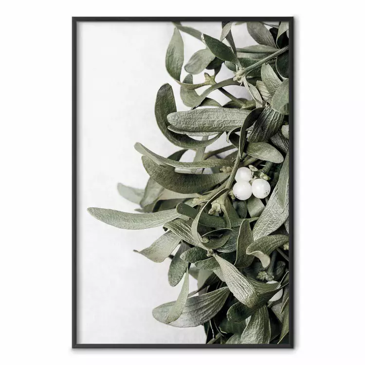 Poster murale Bacio felice - pianta frondosa con fiori su sfondo grigio ...