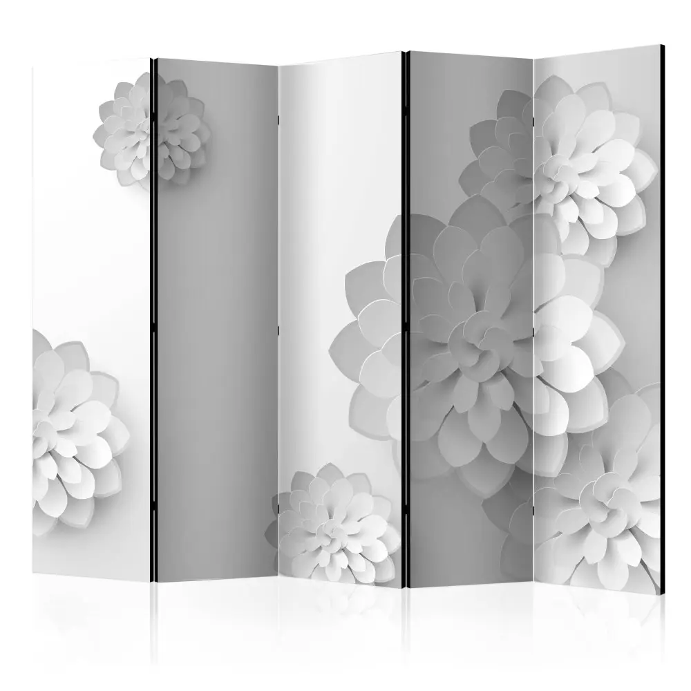 Il paravento design White Garden II - fiori bianchi con illusione 3D ...
