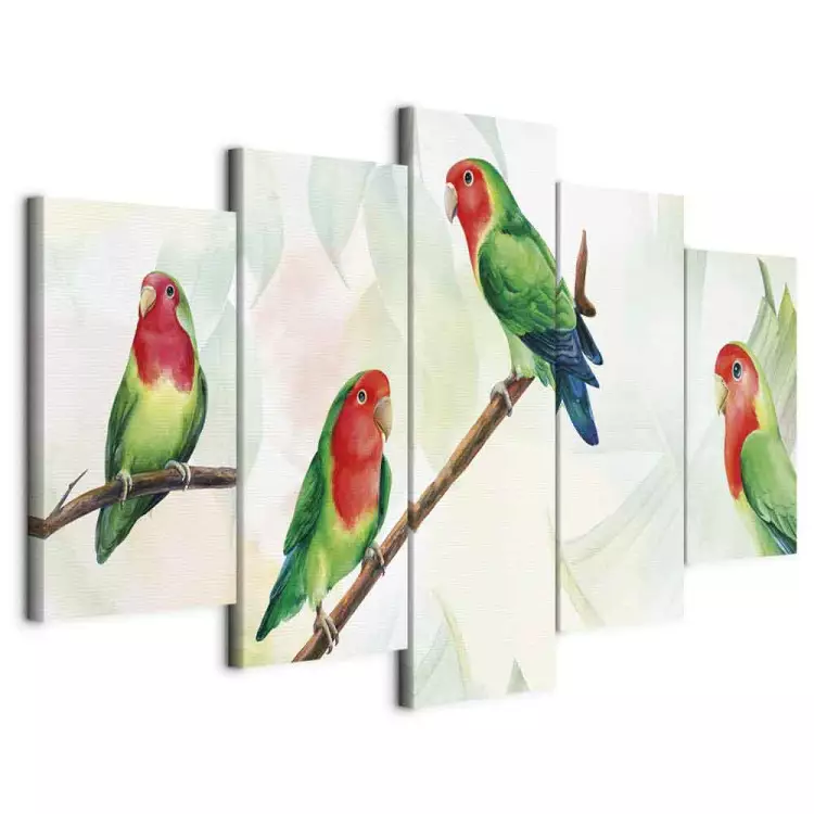 Foto su tela Pappagalli inseparabili (5 parti) - uccelli e foglie ...