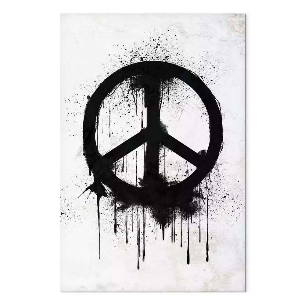Quadro Simbolo di pace (1 parte) - segno in bianco e nero in stile ...
