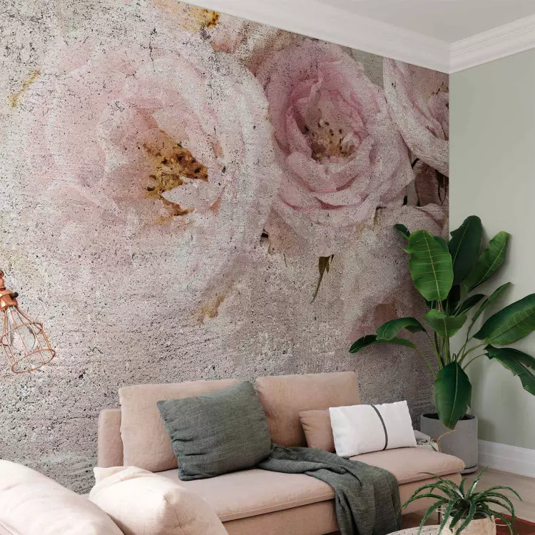 Carta da parati moderna Rose in cipria - composizione di fiori su ...