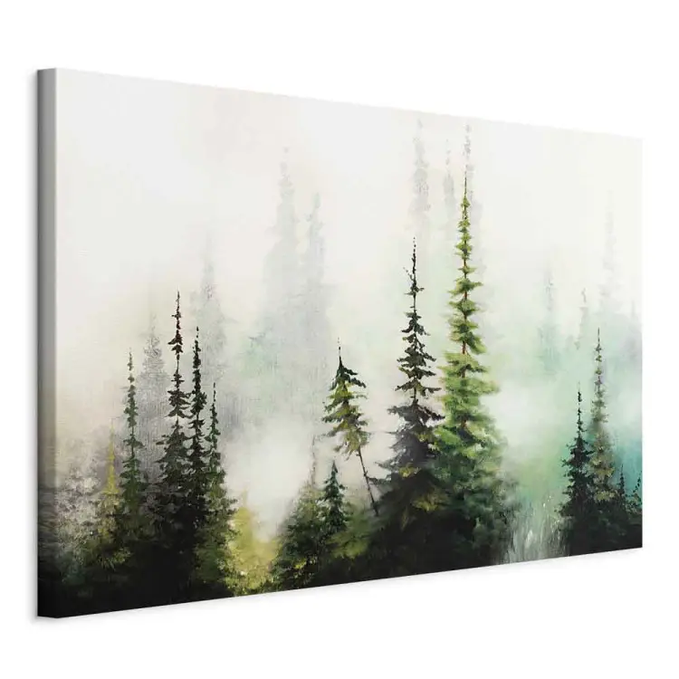 Quadro su tela Paesaggio dipinto - foresta di alberi di Natale avvolta ...