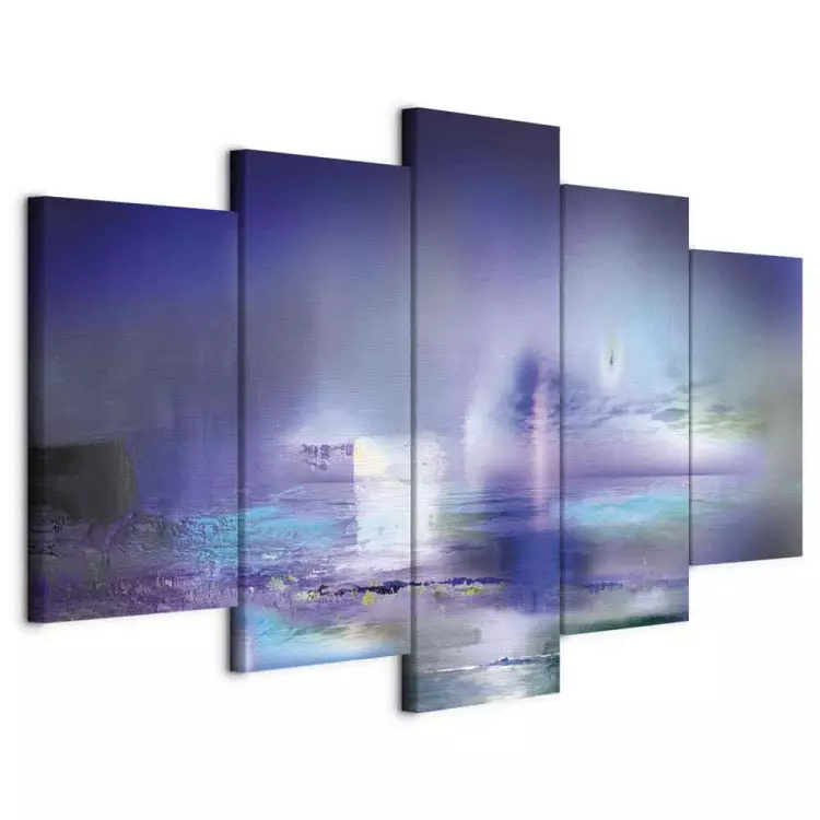 Quadro Paesaggio viola (5-parti) - astrazione con accenti bluastri ...
