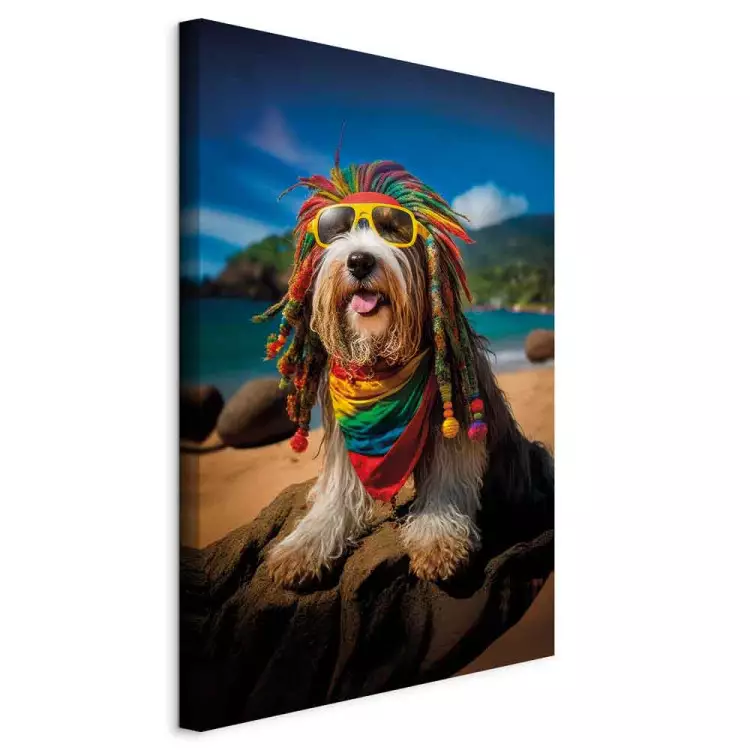 Quadro AI cane bearded collie - rasta su spiaggia paradisiaca ...