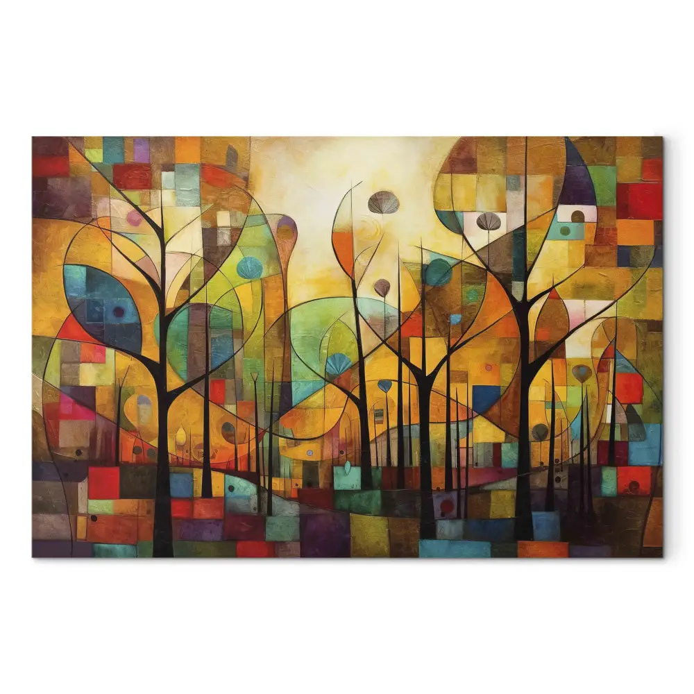 Quadro moderni XXL Foresta colorata - composizione geometrica ispirata ...