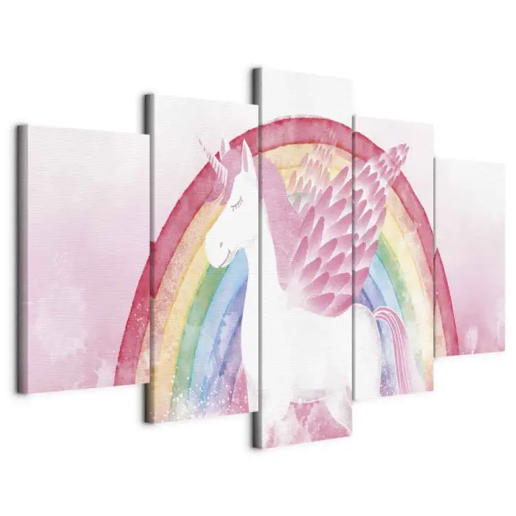 Quadro Potere rosa dell'unicorno - animale alato su sfondo arcobaleno ...