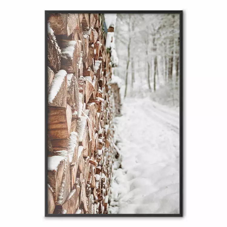 Poster per pareti Foresta invernale - catasta di legna su una strada ...