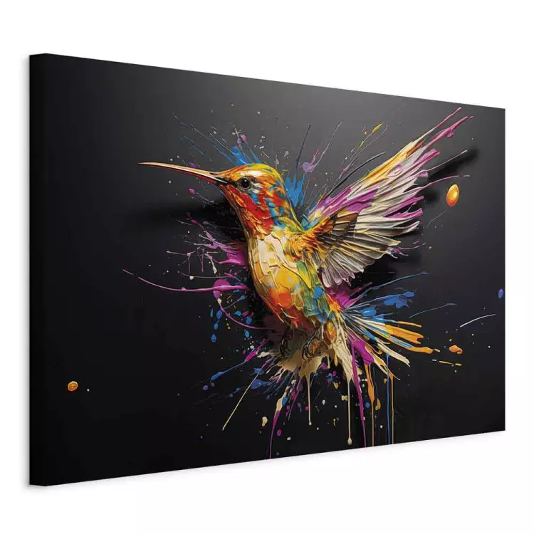 Quadro su tela Uccello colorato - visione ad acquerello di un colibrì ...