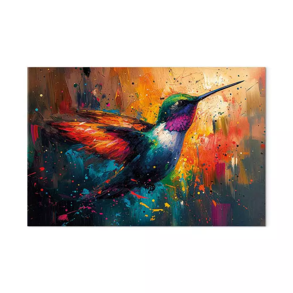 Quadro su tela Colibrì artistico su sfondo pittorico - Uccelli - bimago