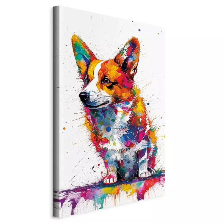 Quadro Cane colorato - Corgi felice tra i colori su sfondo bianco ...