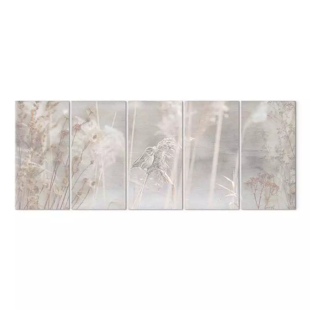 Quadro Nature in silence - a scene with a bird surrounded by dry field ...