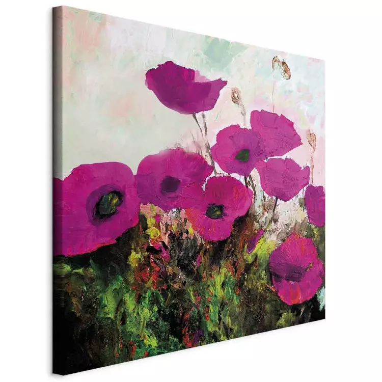 Quadro su tela Papaveri - composizione astratta viola con fiori di ...