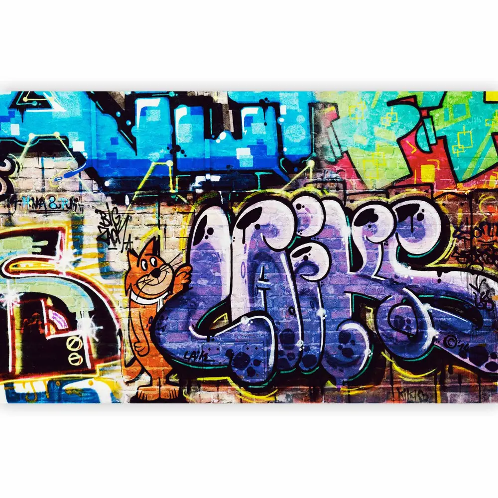 Carta da parati moderna Muro di Graffiti - murale street art con gatto ...
