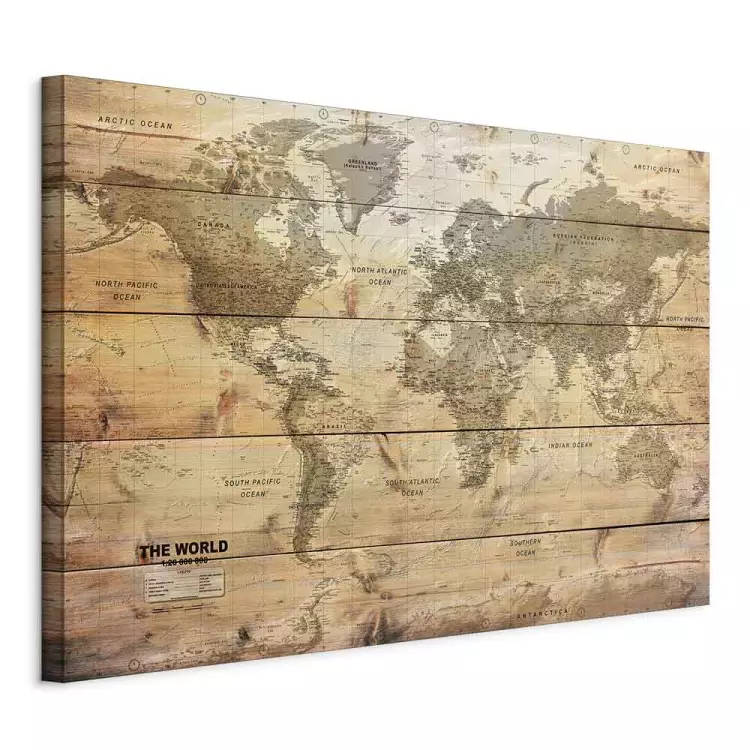 Quadro su tela Mappa del Mondo: Assi - continenti su una texture di ...